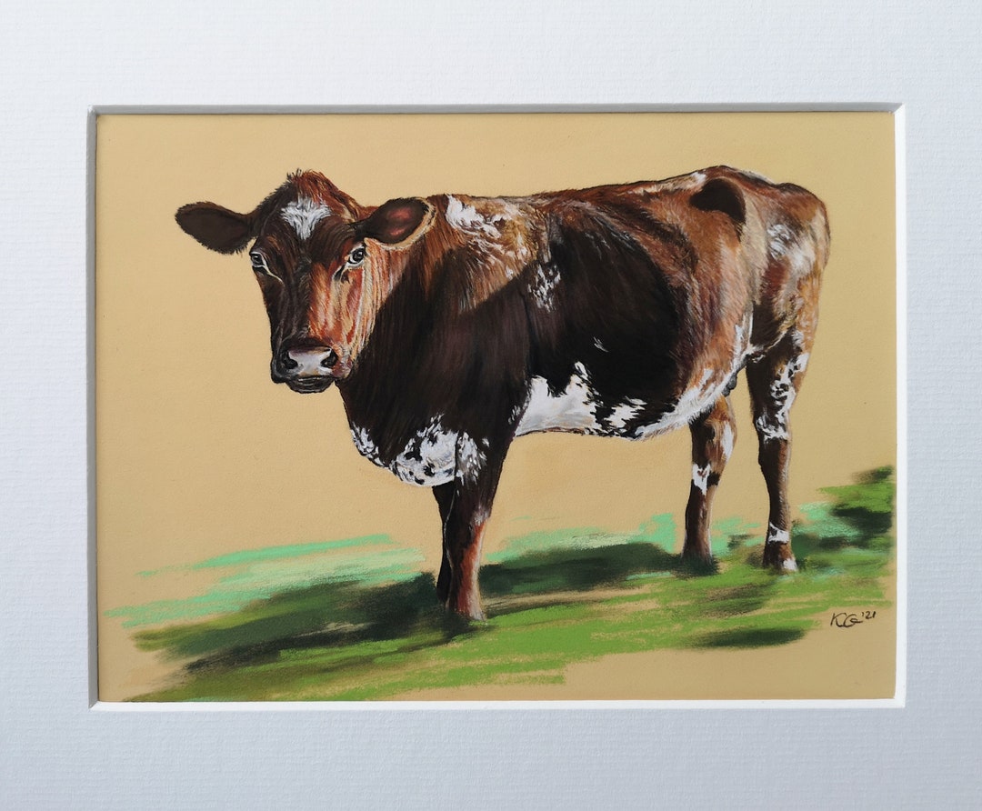 Original Art Cow Painting Cattle Portrait Pastel on - Etsy