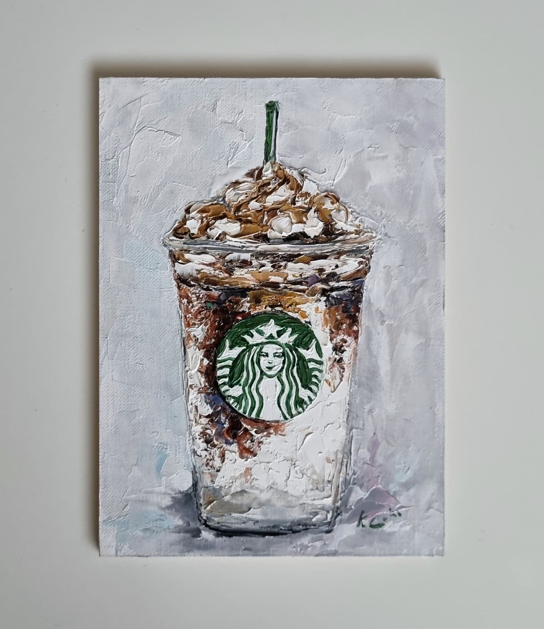 Starbucks Iced Coffe, Oil Painting, Oil on Linen Board, Signed ...