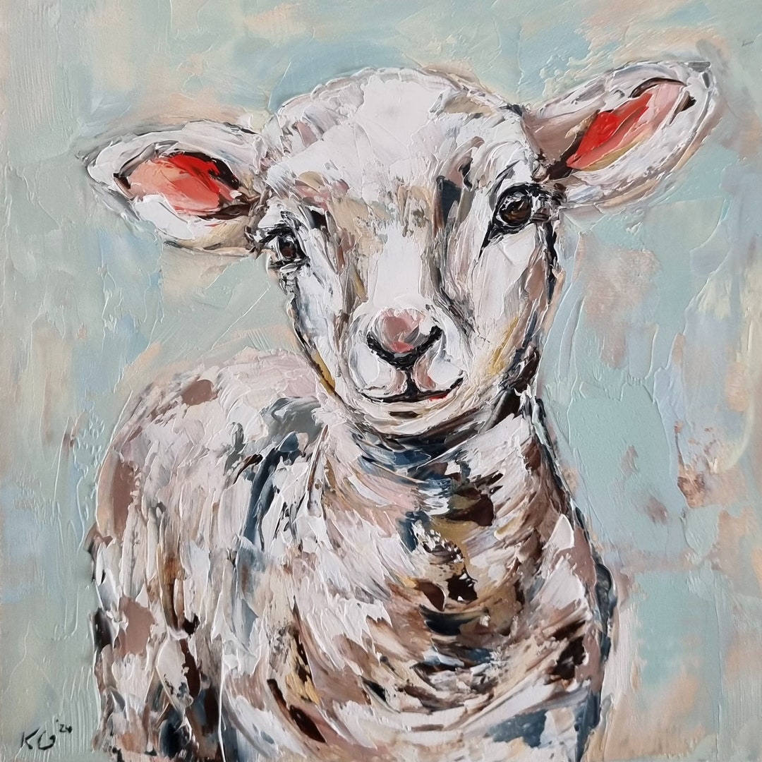 Original Baby Lamb Painting, Sheep Portrait, Farm Animals, Small ...