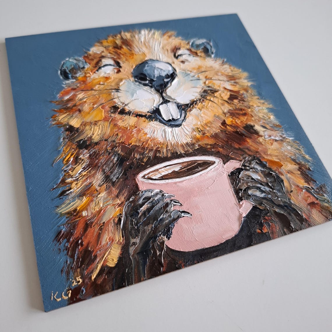 Original Oil Painting of Beaver Enjoying a Cup of Coffee, Unique Art - Etsy