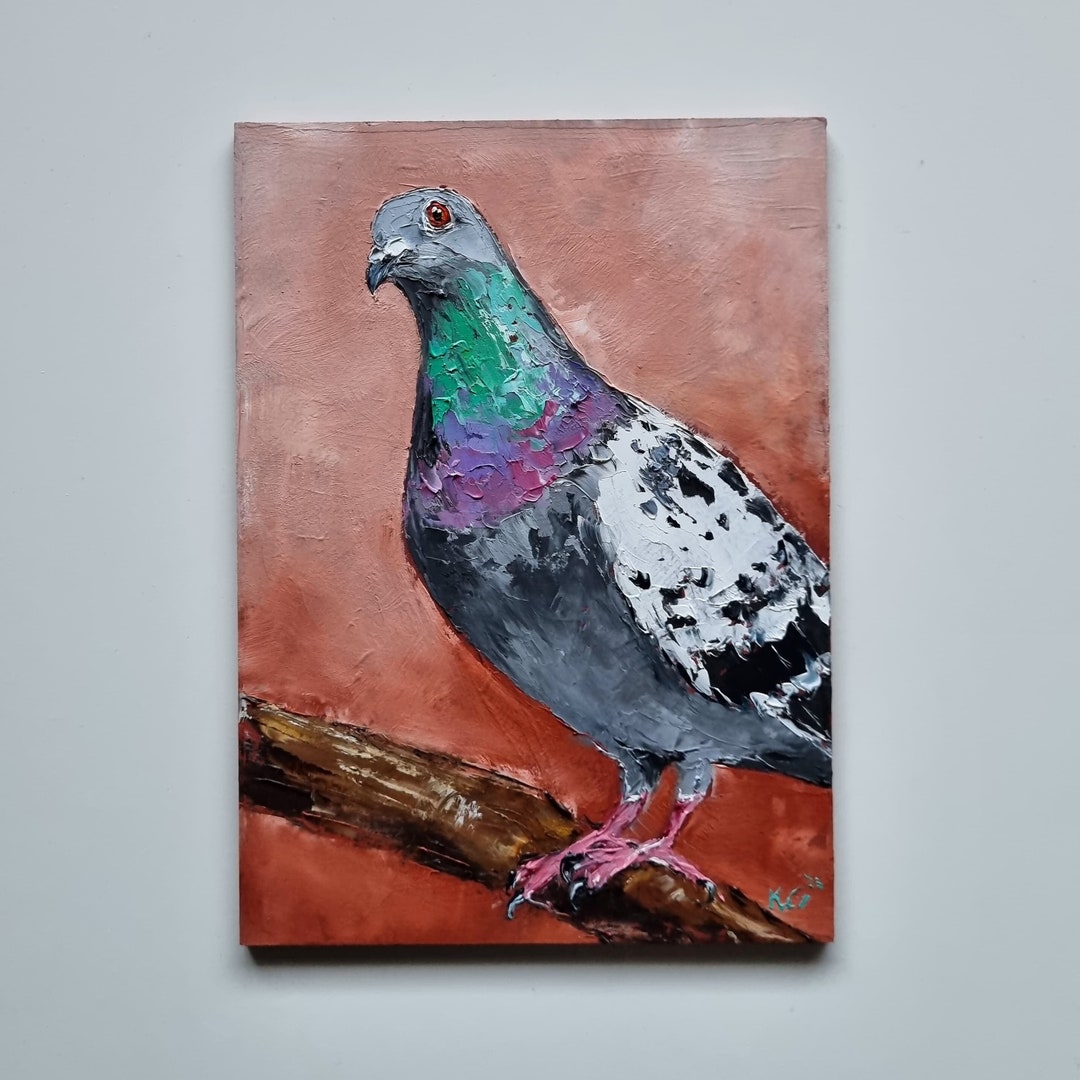 Original Pigeon Painting Oil on MDF Panel Bird Painting - Etsy