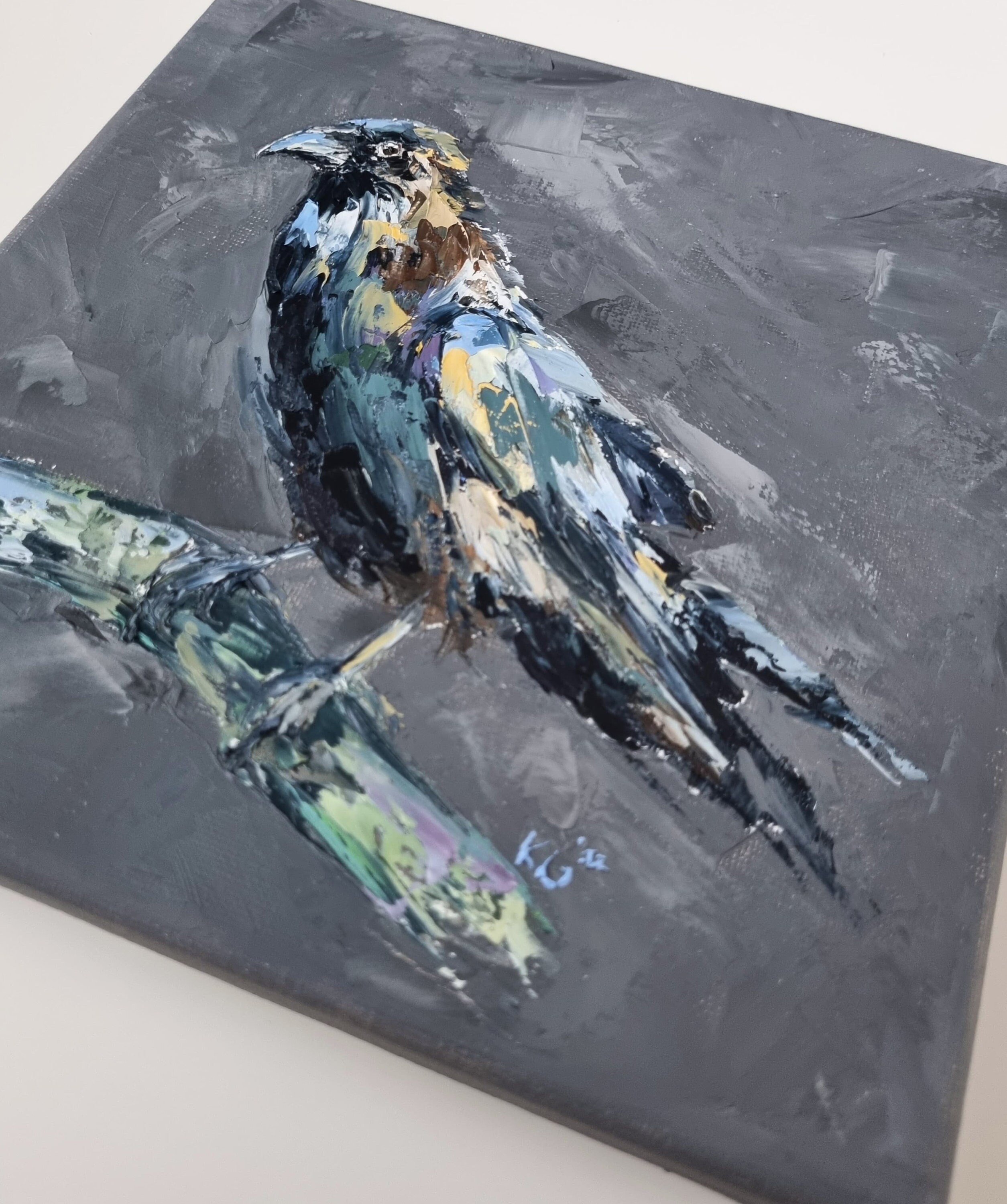 Original Art Bird Painting Crow Portrait Oil on Stretched - Etsy