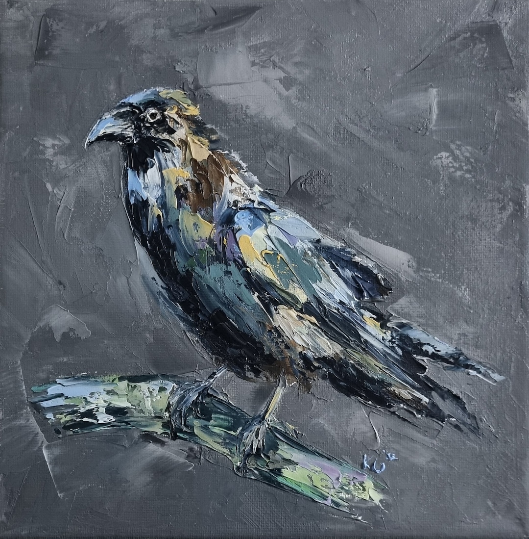 Original Art Bird Painting Crow Portrait Oil on Stretched - Etsy