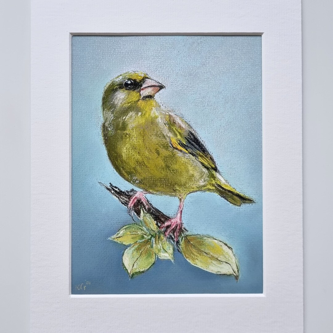 Greenfinch Painting, Original Bird Portrait, Wildlife Pastel Painting ...