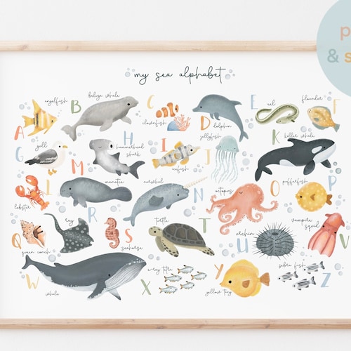 Sea Animals Alphabet Print Under the Ocean Print Sea - Etsy