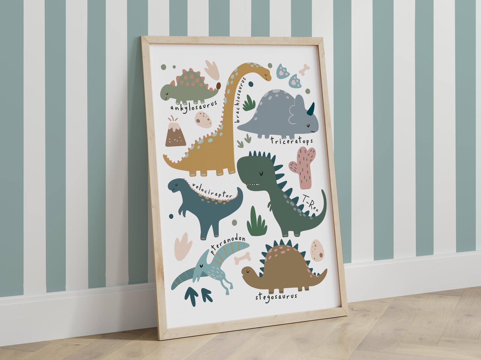 Set of 3 Personalised Dinosaur Posters, Dino Chart and Initial Prints ...