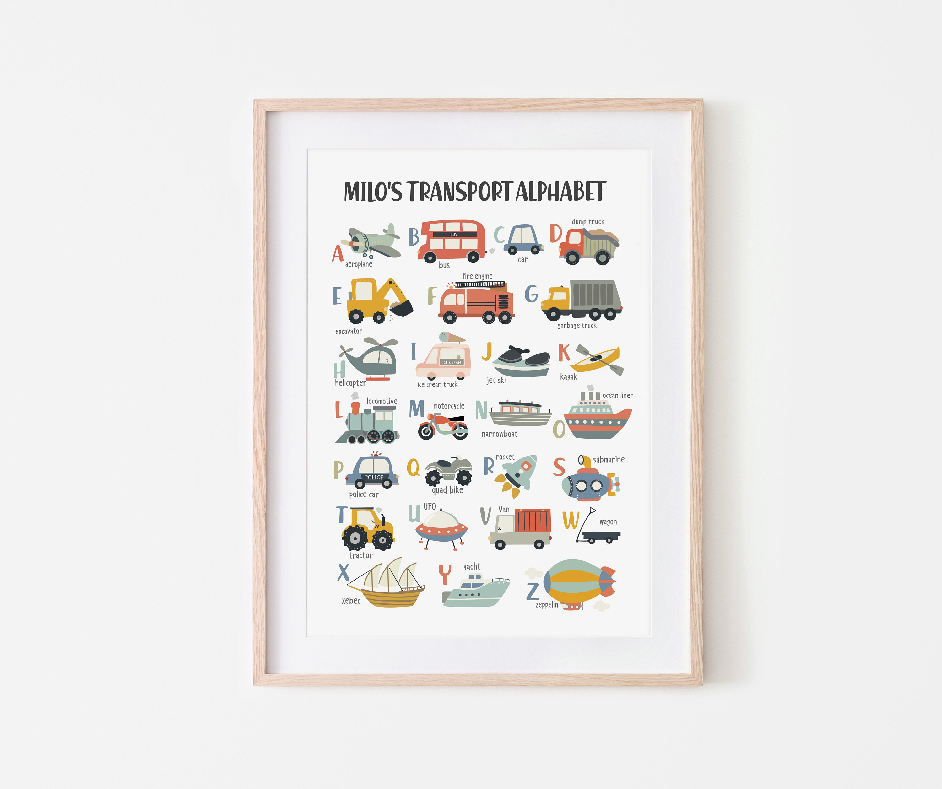 Set of 3 Personalised Transport Posters, Vehicle Alphabet Print, Cars ...