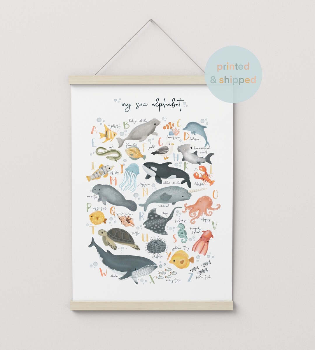 Sea Animals Alphabet Print, Ocean Nursery Decor, Under the Ocean Print ...