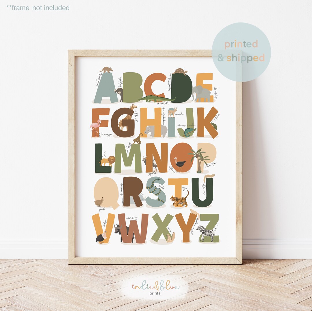 Safari Alphabet Print, ABC Print, Safari Animals Print, Scandi Nursery ...