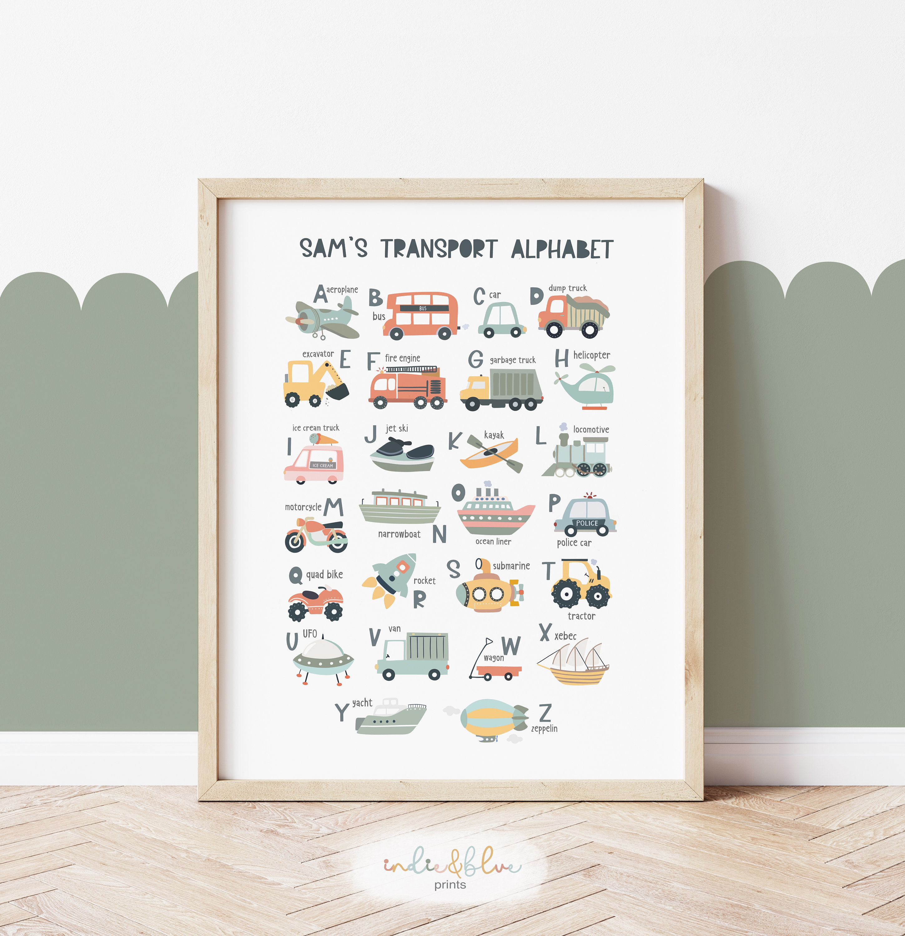 Personalised Set of 3 Transport Posters, Vehicle Alphabet and Numbers ...