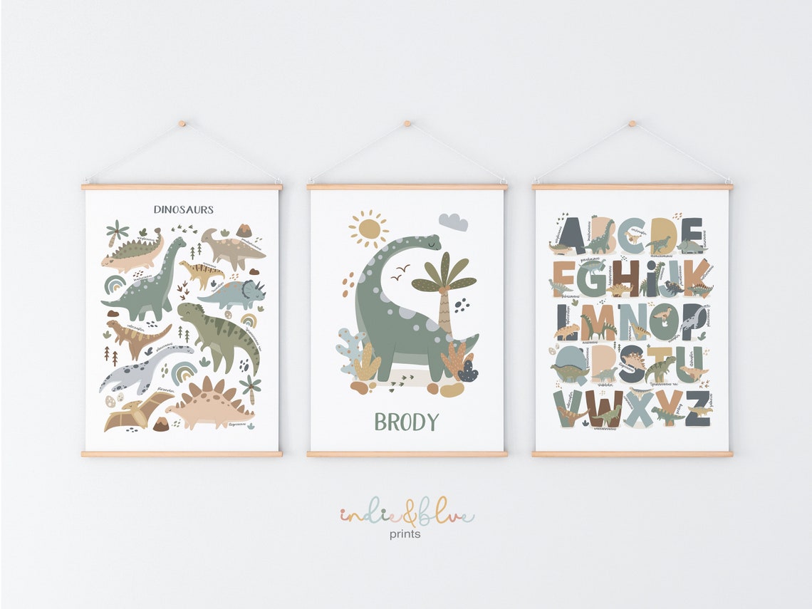 Set of 3 Personalised Dinosaur Posters Alphabet Print - Etsy UK