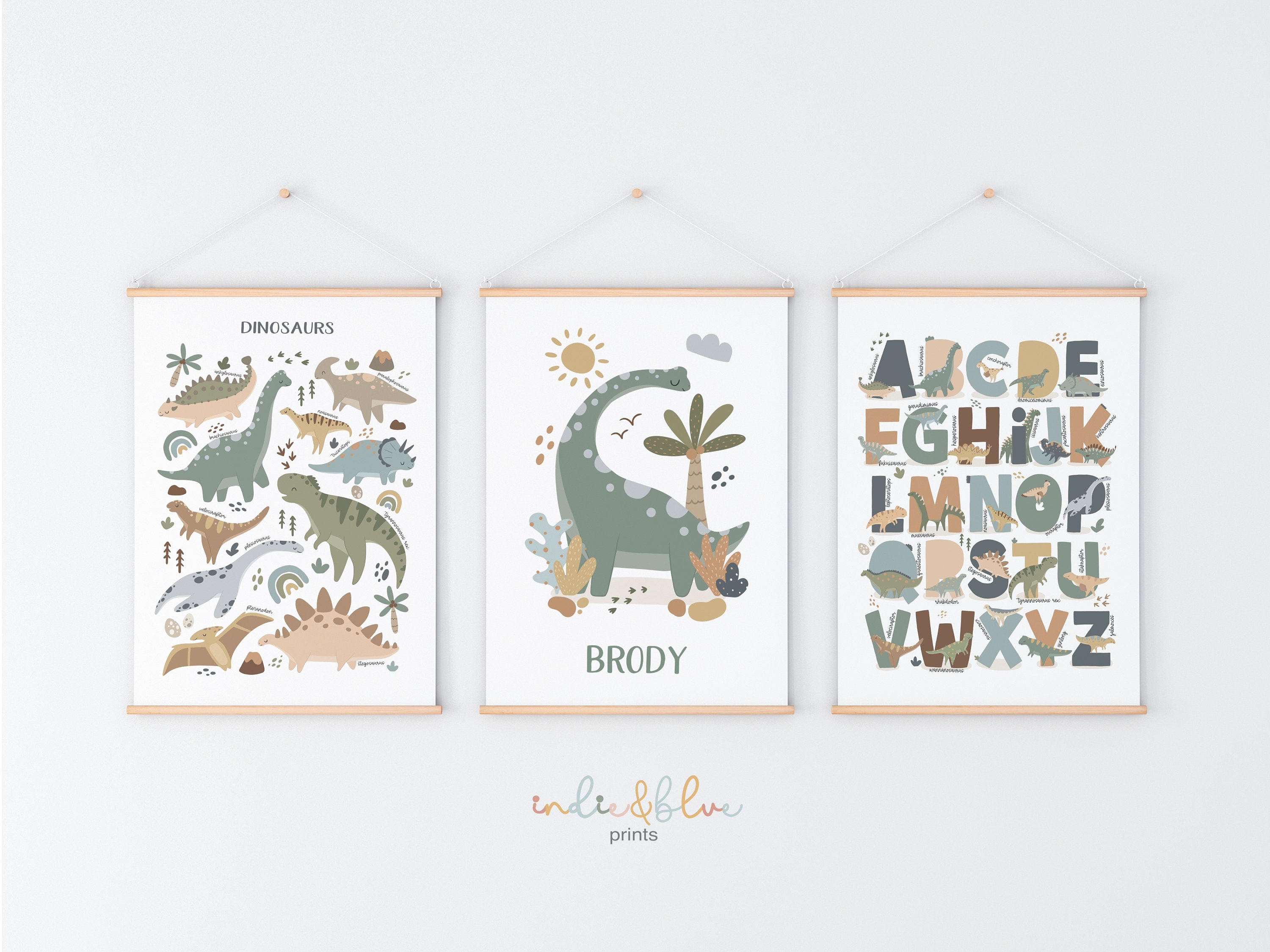 Set of 3 Personalised Dinosaur Posters Alphabet Print - Etsy UK