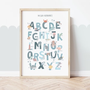 Under the Ocean Print, Sea Alphabet Print, Boy Nursery, Nautical ...