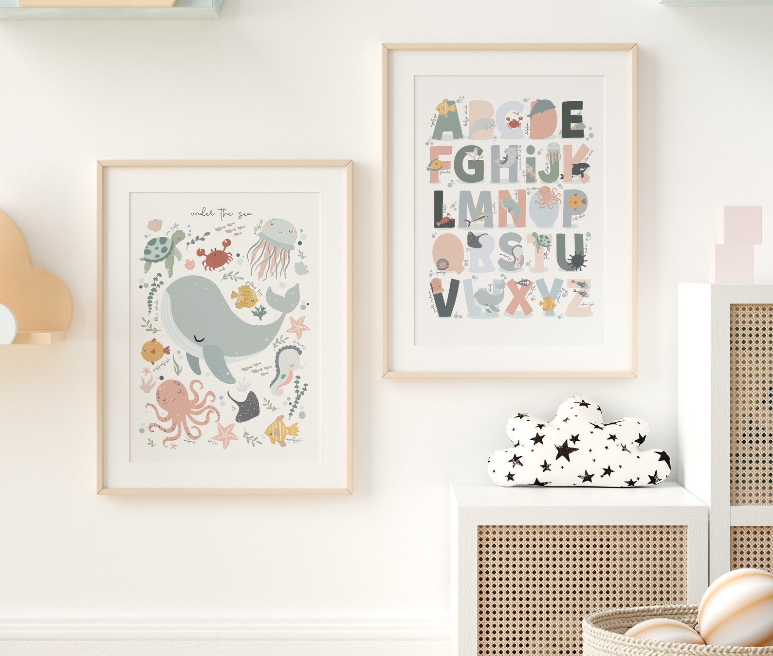 Set of 2 Sea Animals Print Sea Alphabet Print Under the Sea - Etsy