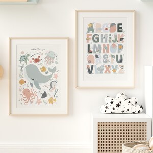 Set of 2 Sea Animals Print, Sea Alphabet Print, Under the Ocean Prints ...