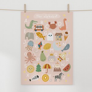 Educational Alphabet Chart Print in Pink, Colourful Playroom Toddler ...