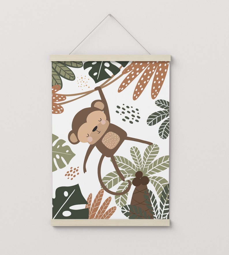 Monkey Print, Jungle Animals Nursery Print, Safari Animal Print, Scandi ...