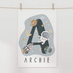 Personalised Name Space Print, Space Nursery Poster, Solar System Boy ...