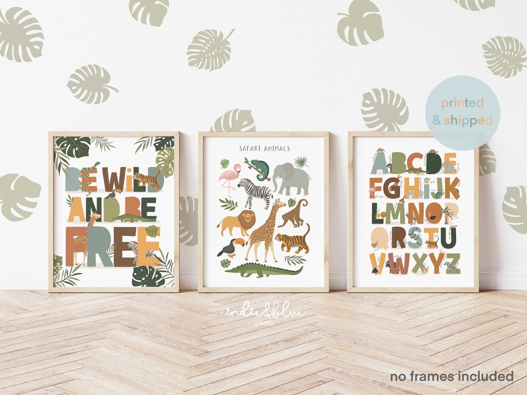 Set of 3 Safari Animals Prints, Alphabet Print, Be Wild Print, Jungle ...