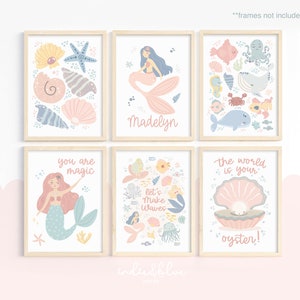 Set of 6 Personalised Mermaids Print in Pastel, Under the Ocean Prints ...