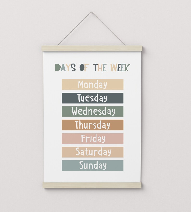 Days of the Week Chart, Unframed Days Print, Classroom Decor ...