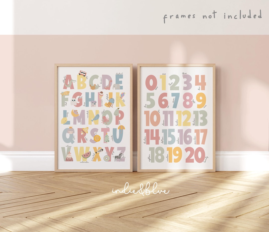 Alphabet and Numbers Print Set, Pastel Educational Prints, Scandi ...