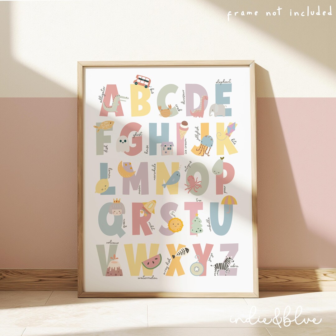 Unframed Alphabet Chart Print in Pastel Colours, Alphabet Nursery Decor ...
