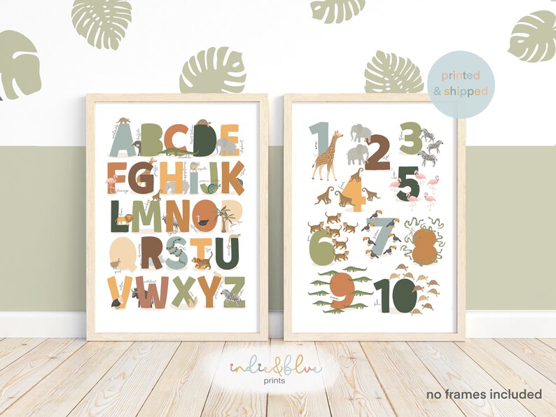 Set of 2 Safari Alphabet Numbers Print ABC Print Safari - Etsy