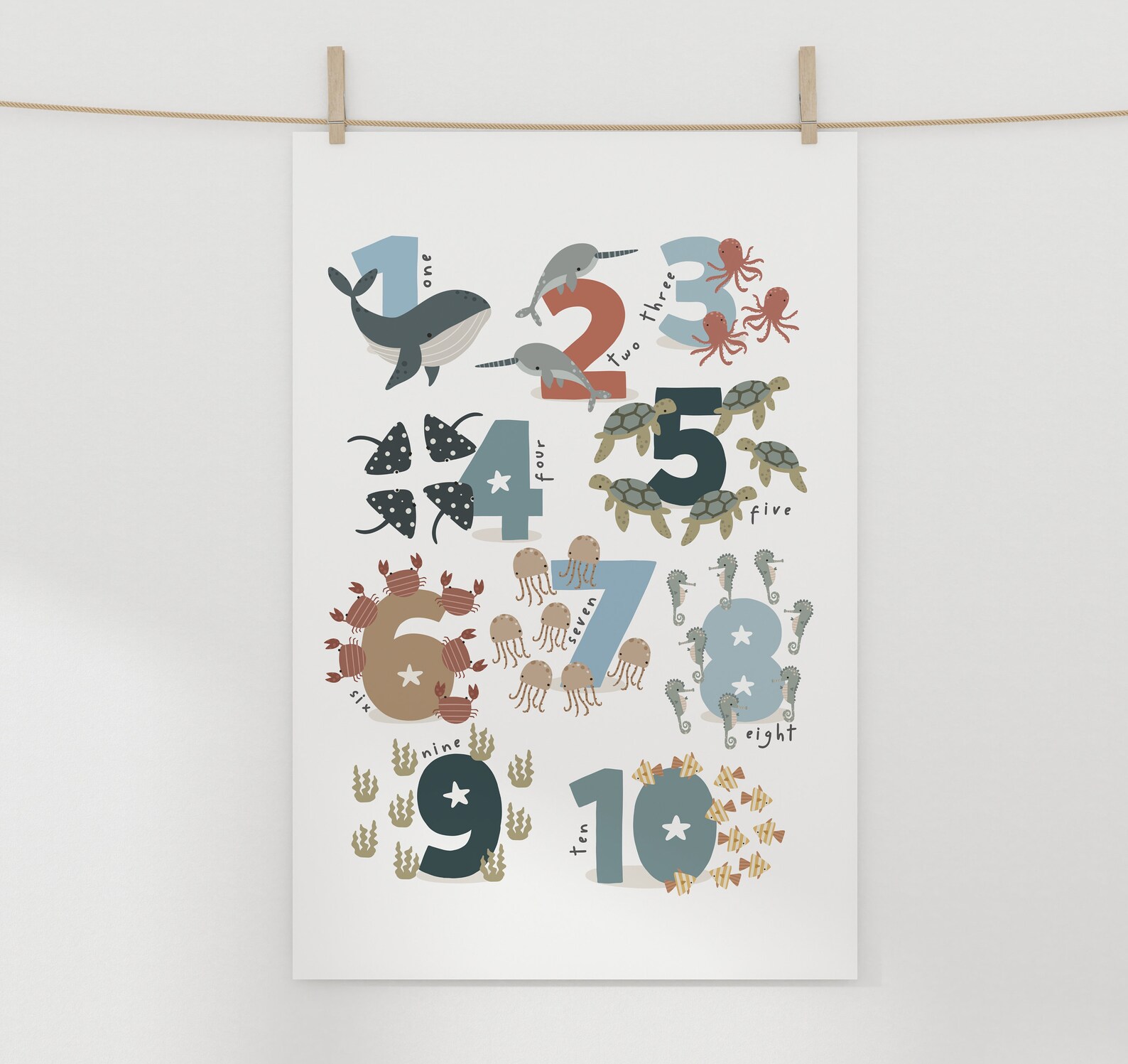 Navy Blue Numbers Chart Print, Under the Ocean, Sea Nursery Animals ...