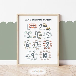 Personalised Set of 3 Transport Posters, Vehicle Alphabet and Numbers ...