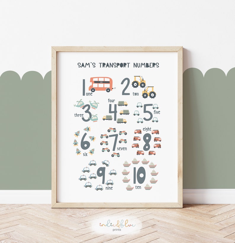 Personalised Set of 3 Transport Posters, Vehicle Alphabet and Numbers ...
