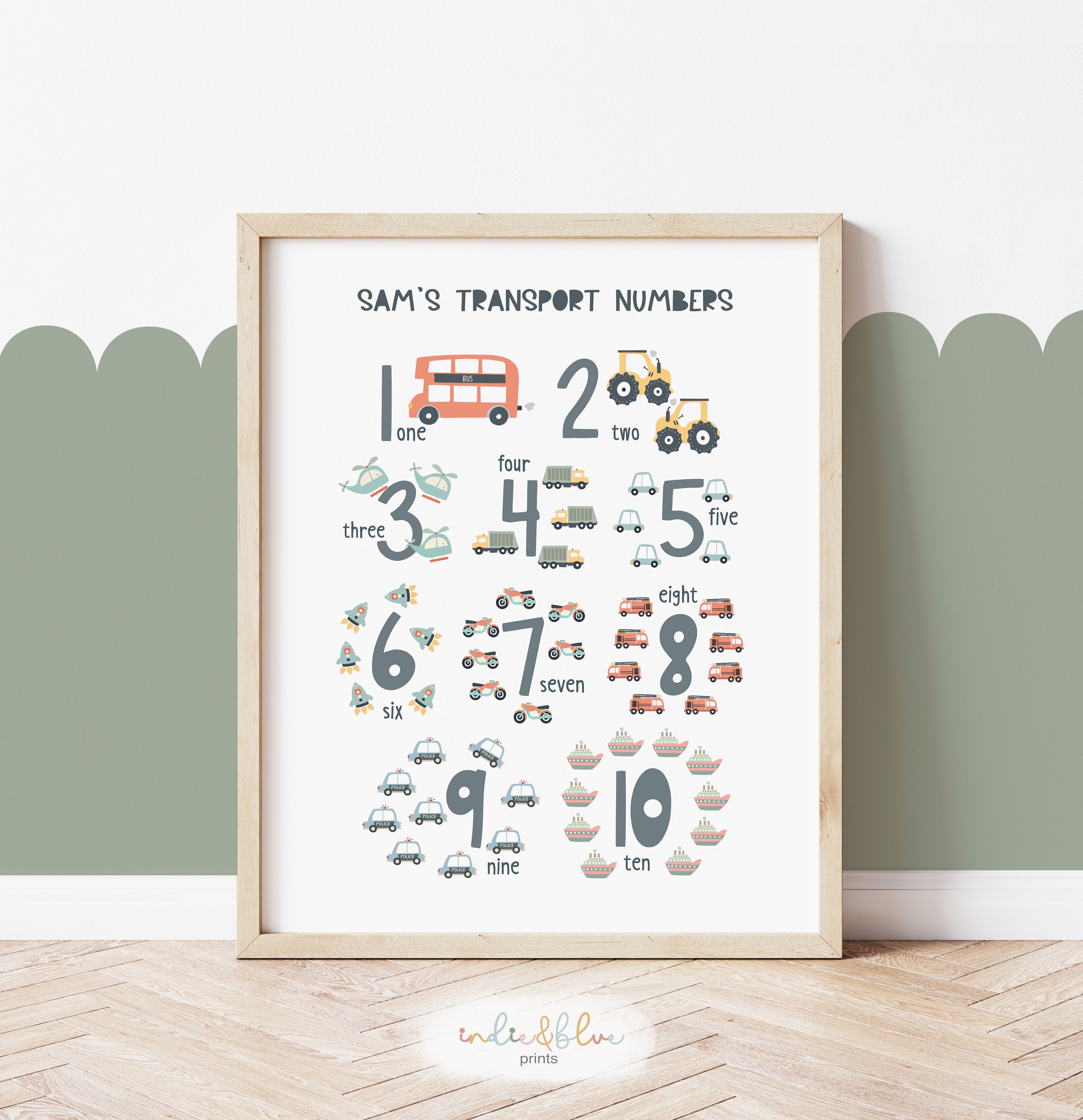 Personalised Set of 3 Transport Posters, Vehicle Alphabet and Numbers ...