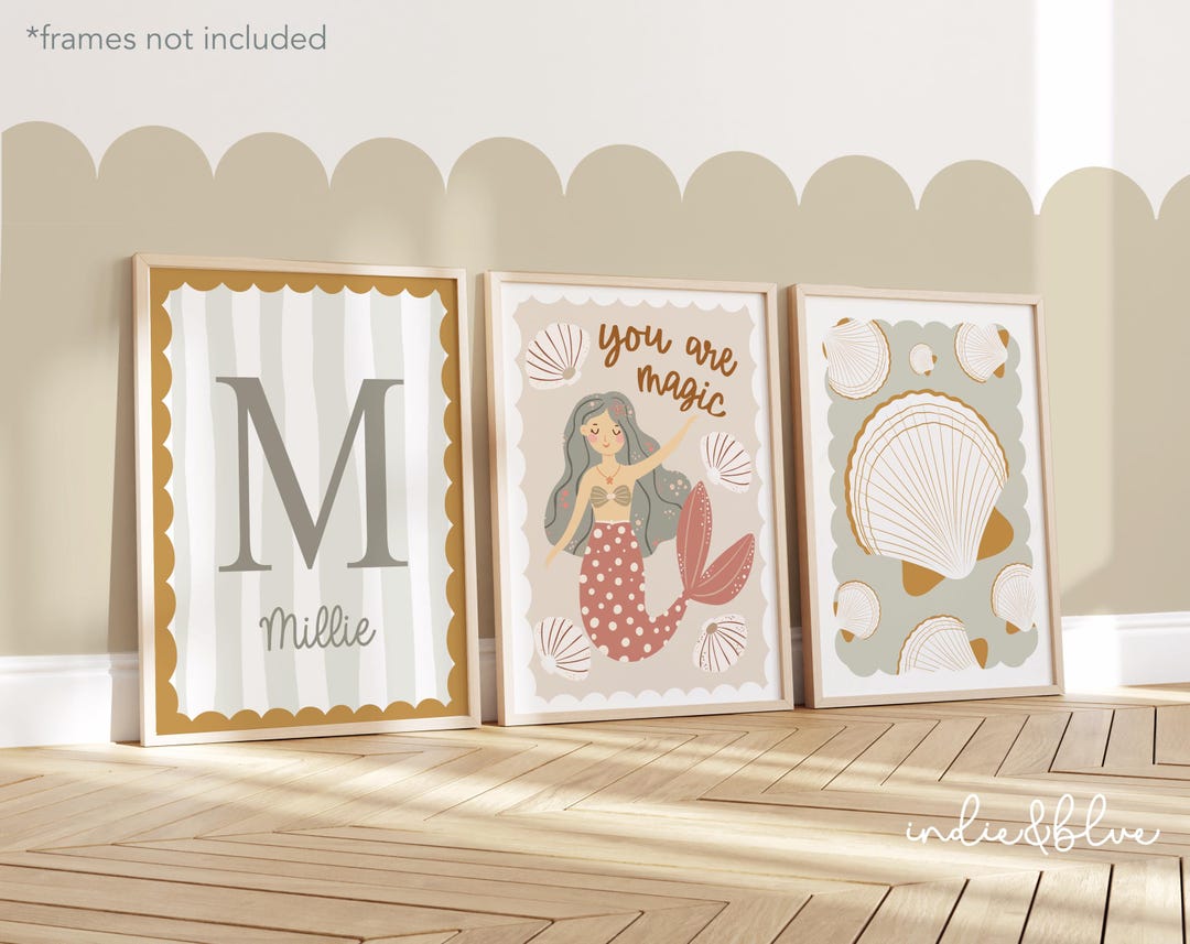 Set of 3 Sea Prints, Personalised Mermaid Print, Sea Shells Print ...