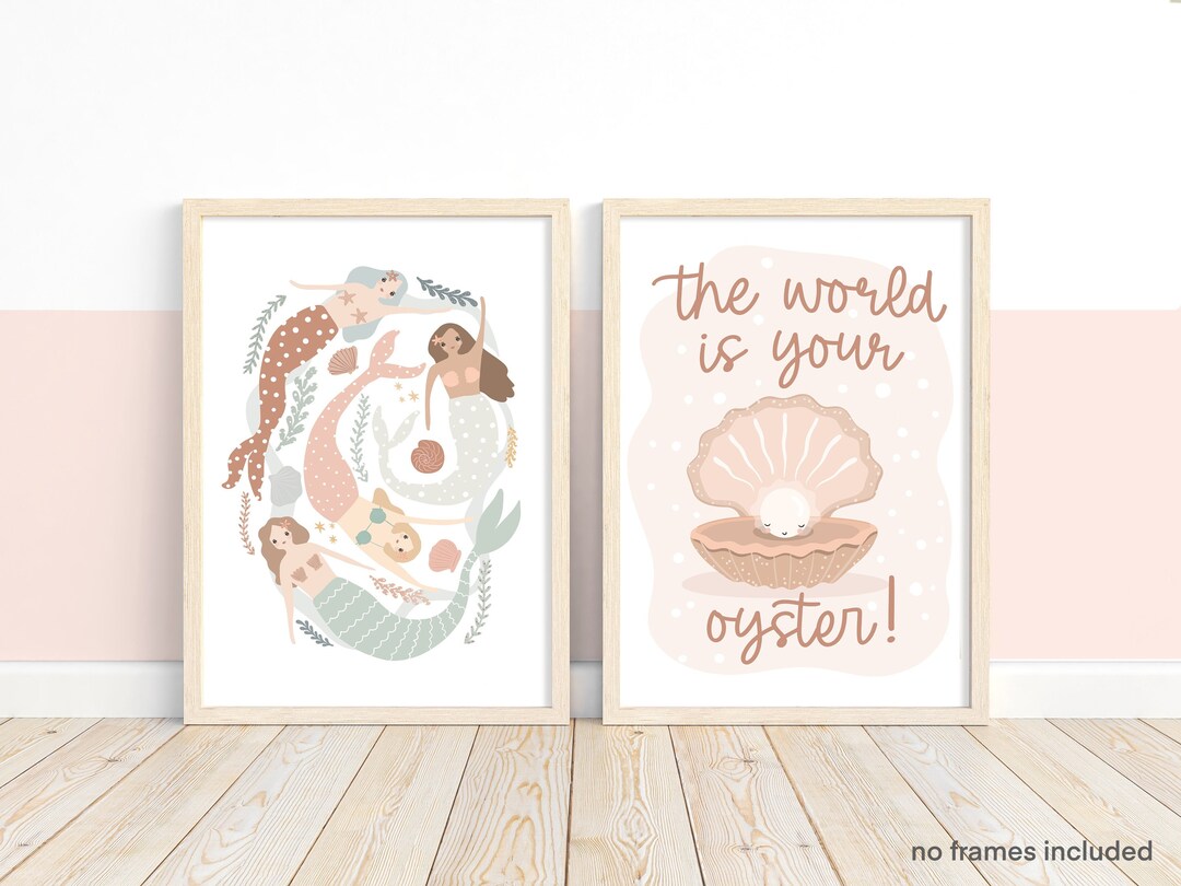 Set of 2 Mermaids Print, World is Your Oyster, Under the Ocean Prints ...