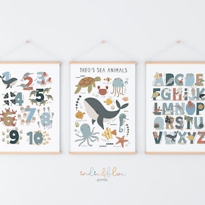 Personalised Sea Animals Print Set, Ocean Nursery Print Set, Sea ...