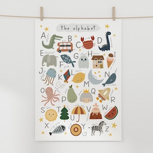 Educational Alphabet Chart Print, Colourful Playroom Toddler Room Wall ...