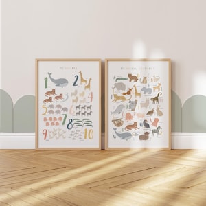 Animal Alphabet and Numbers Print Set, Educational Prints, Scandi ...