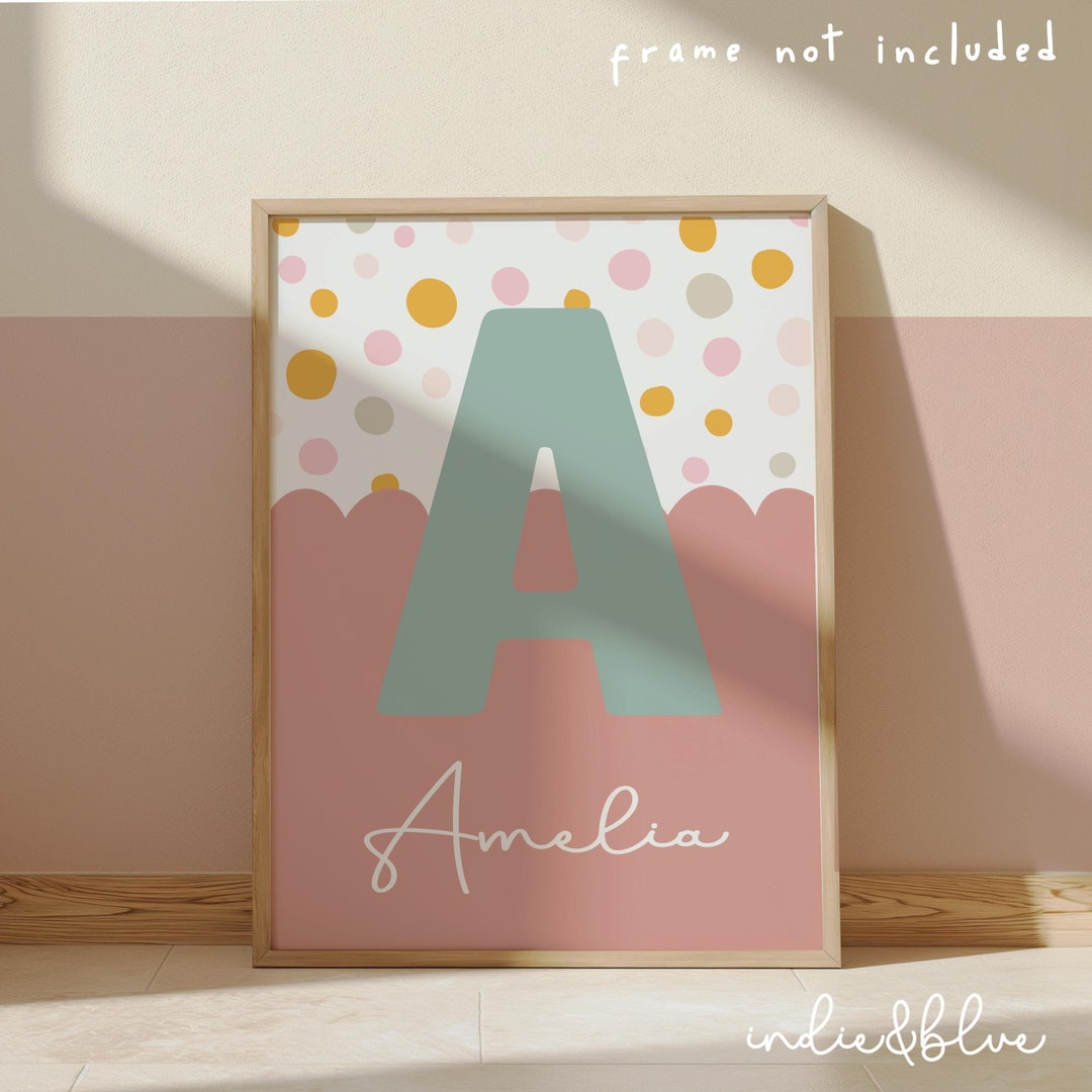 Personalised Girl Initial Print in Pink and Turquoise, Teen Bedroom ...