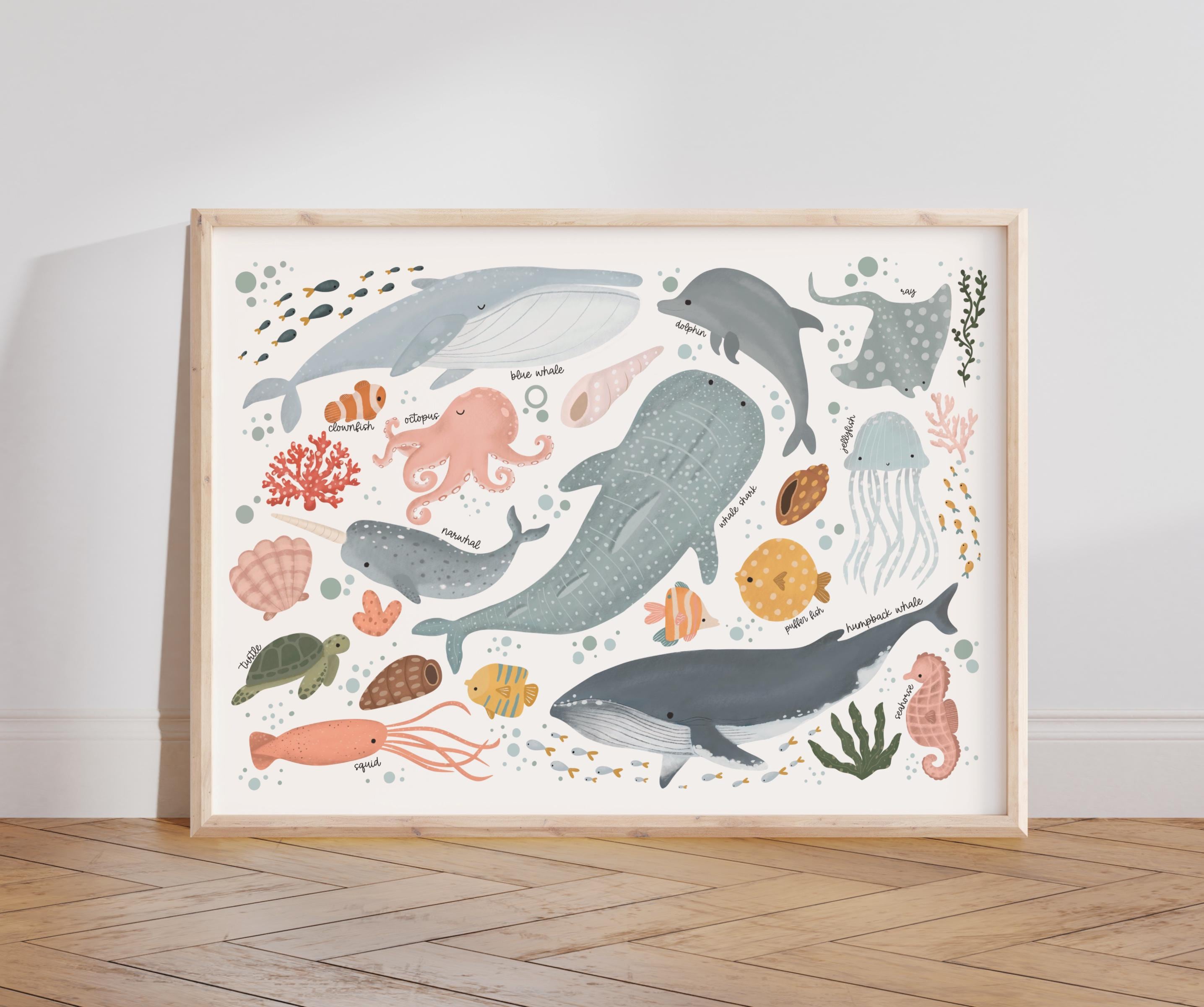 Sea Animals UNFRAMED Poster, Under the Ocean Nursery Print, Scandi ...