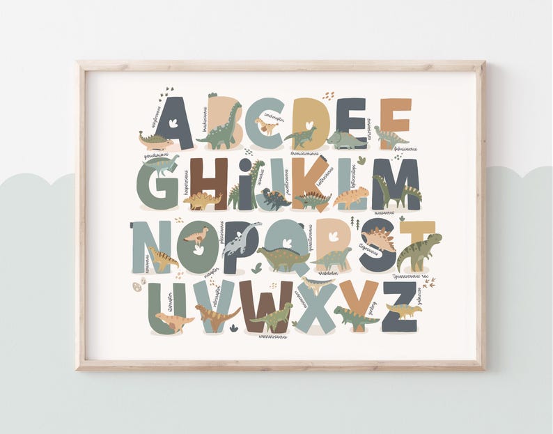 Dinosaur Alphabet Print Horizontal, Dinosaur Poster, Educational ...
