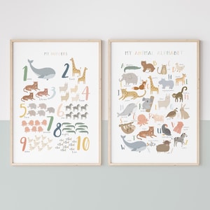 Animal Alphabet and Numbers Print Set, Educational Prints, Scandi ...