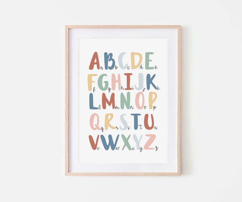 Rainbow Unframed Alphabet Chart Print, Alphabet Nursery Decor ...