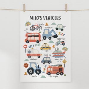 Personalised Set of 3 Transport Posters, Vehicle Alphabet Print, Cars ...