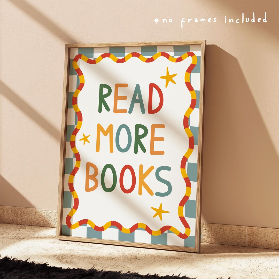 Read More Books Print in Bright Colours, Kids Bedroom Decor, Reading ...