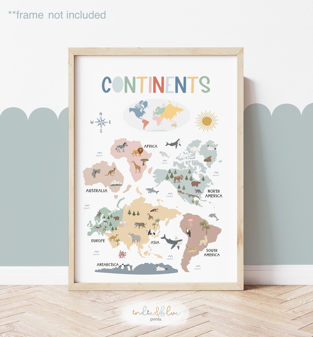 Rainbow Continents Chart, Unframed Continents Print, World Map ...