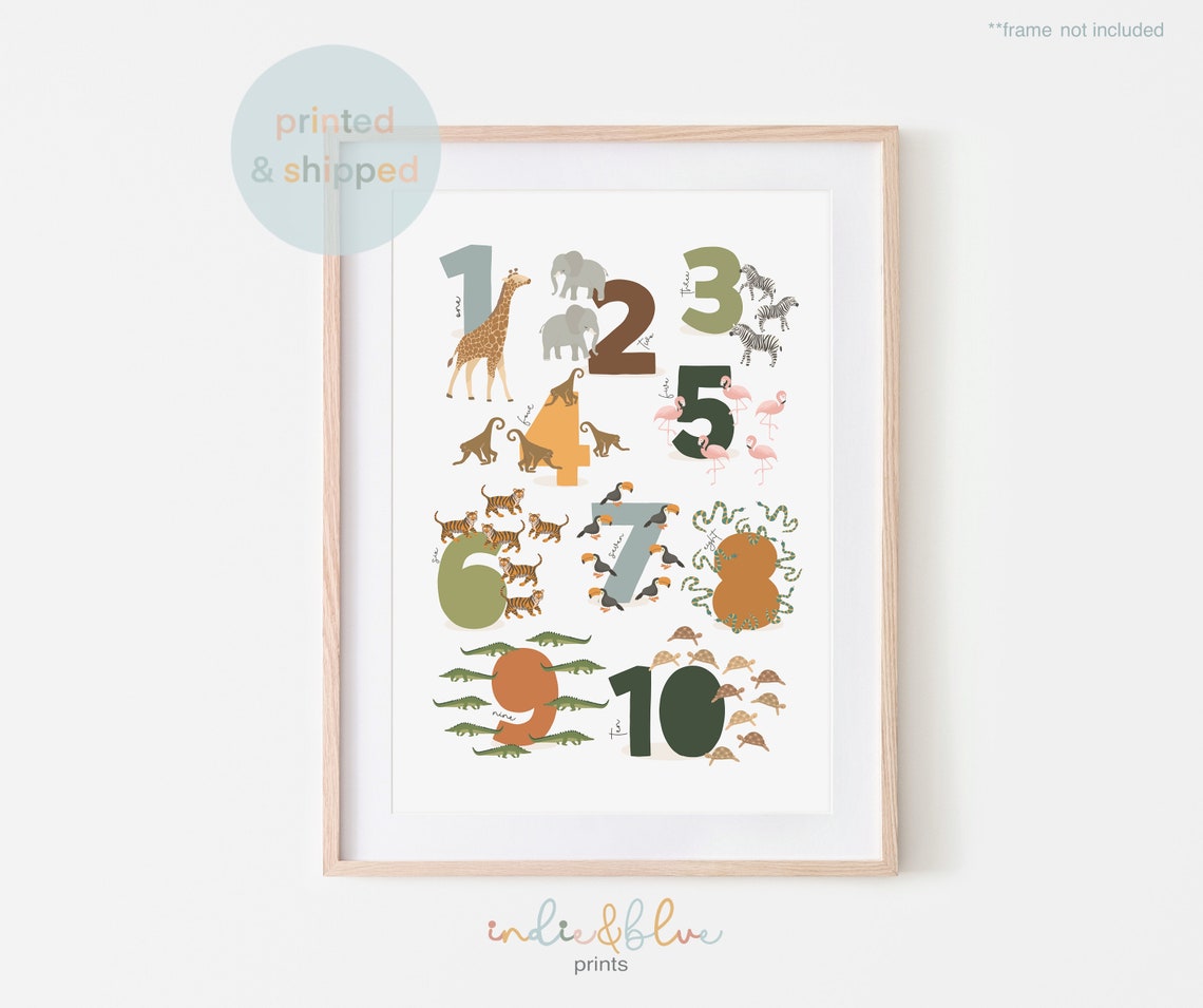 Safari Numbers Print, Number Chart Print, Safari Animals Print, Scandi ...