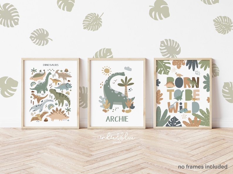 Set of 3 Personalised Dinosaur Posters, Born to Be Wild, Dinosaur Chart ...