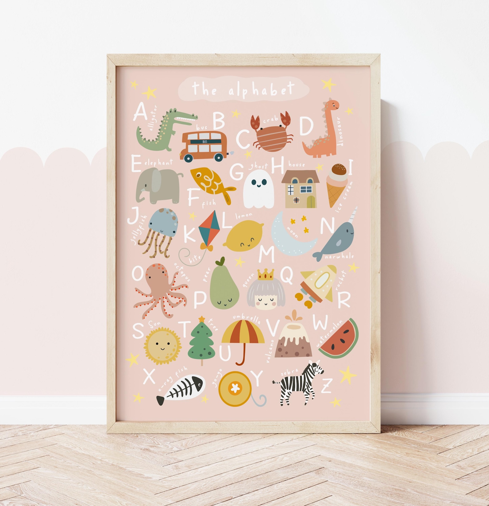 Educational Alphabet Chart Print in Pink, Colourful Playroom Toddler ...