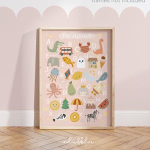 Educational Alphabet Chart Print in Pink, Colourful Playroom Toddler ...