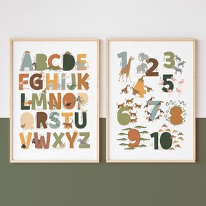 Set of 2 Safari Alphabet Numbers Print, ABC Print, Safari Animals Print ...